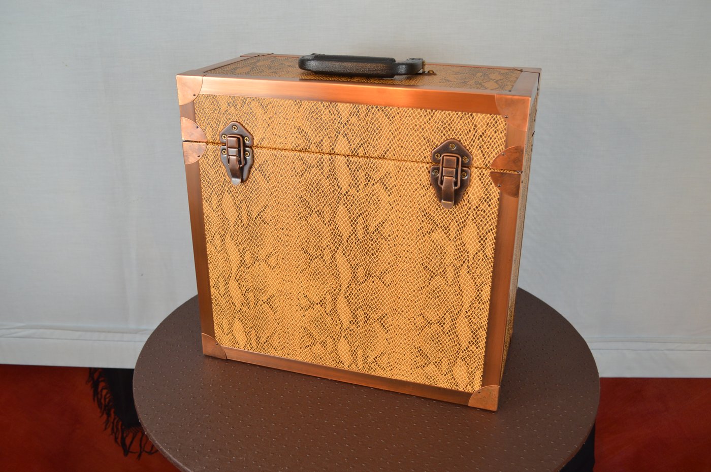 Tan Snake Skin LP Carry Case with Solid Copper Trim, Heavy Duty Handle ...