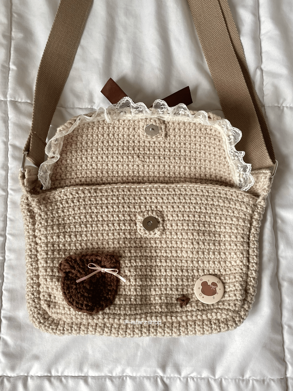 lacy beige bear messenger bag | 4starzshop