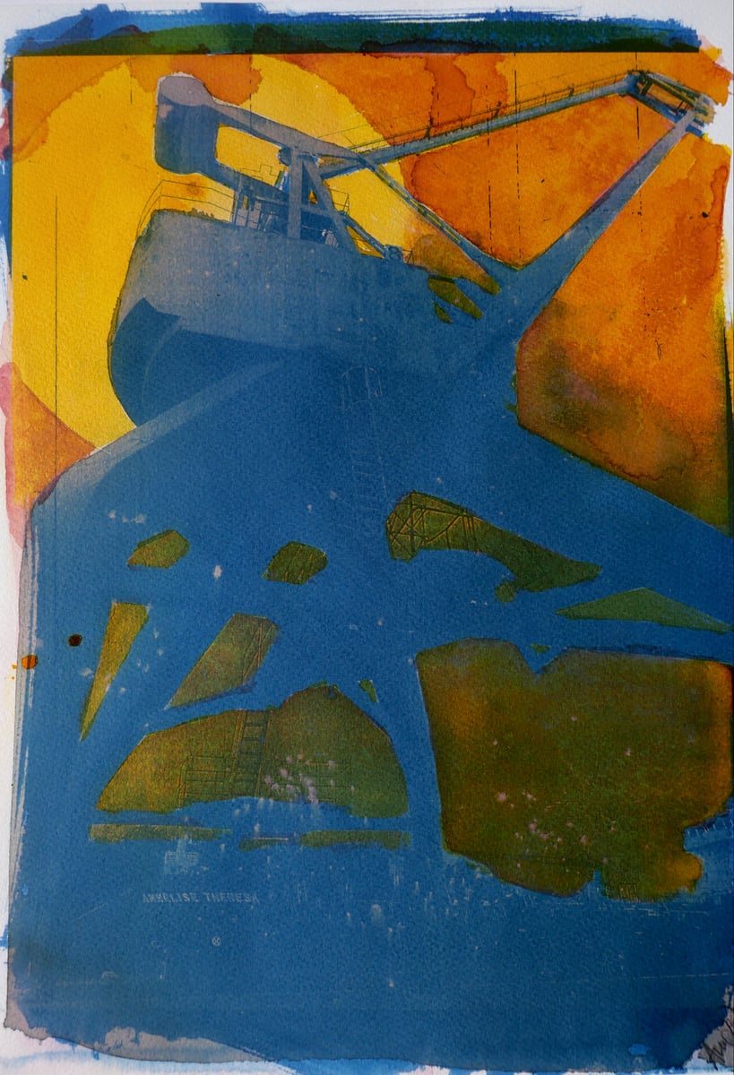 Yellow sky crane - cyanotype | Anne Risum