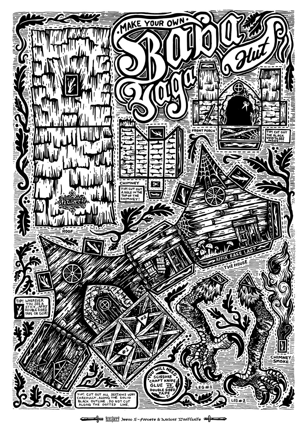 MAKE YOUR OWN BABA YAGA HUT - A3 CUT OUT ART PRINT | Hwaet! Zine
