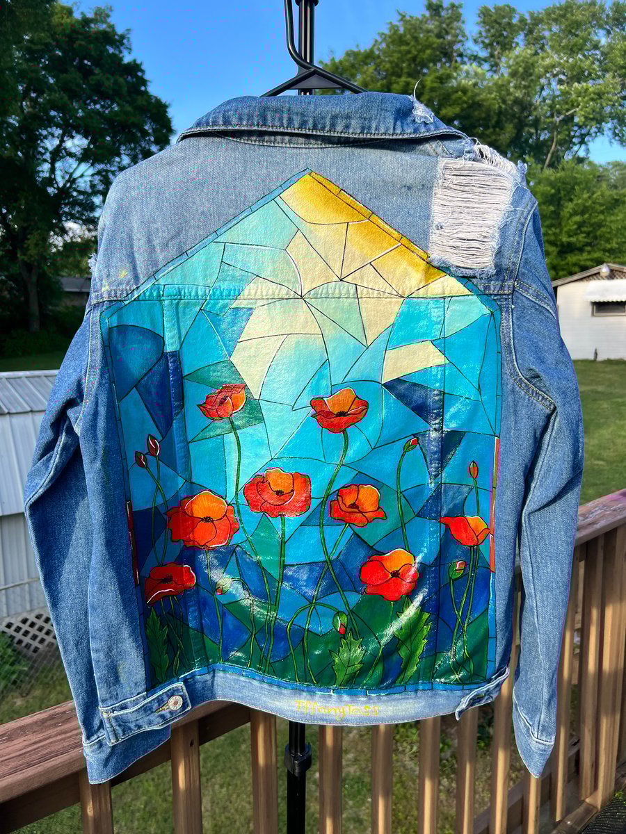 Poppy Stained Glass Window Oversized Jacket | Tiffany Tass Art