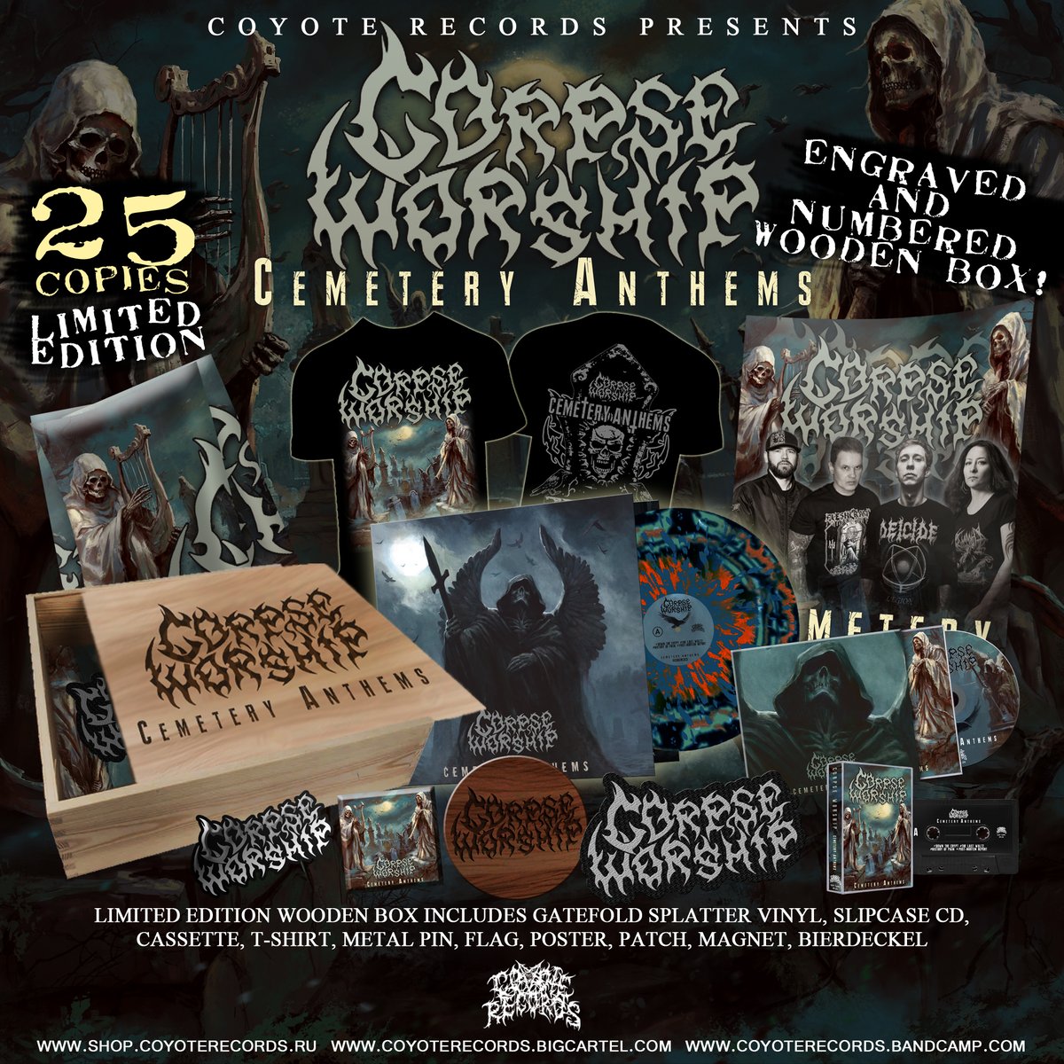 COYOTE RECORDS — CORPSE WORSHIP Cemetery Anthems LP WOODEN BOX