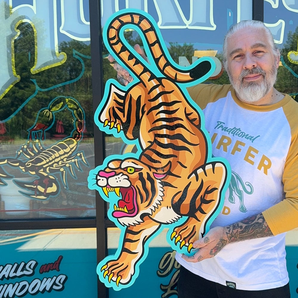 Crawling Tiger wood cutout | Hurfer Hand Painted