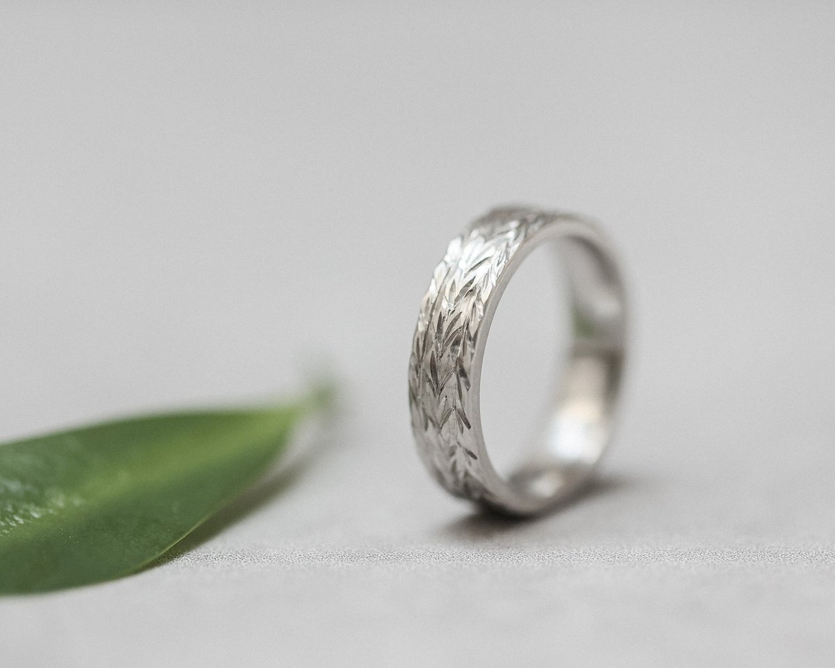 Platinum 5mm flat court herringbone ring | RUST jewellery