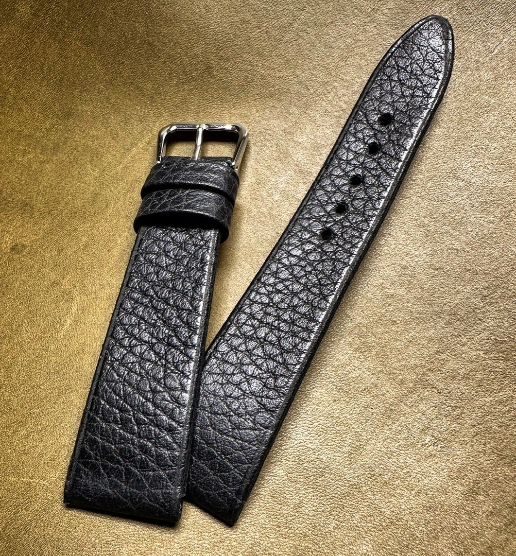 Black Soft Grain Calfskin Hand-Rolled Watch Strap | Huitcinq1988