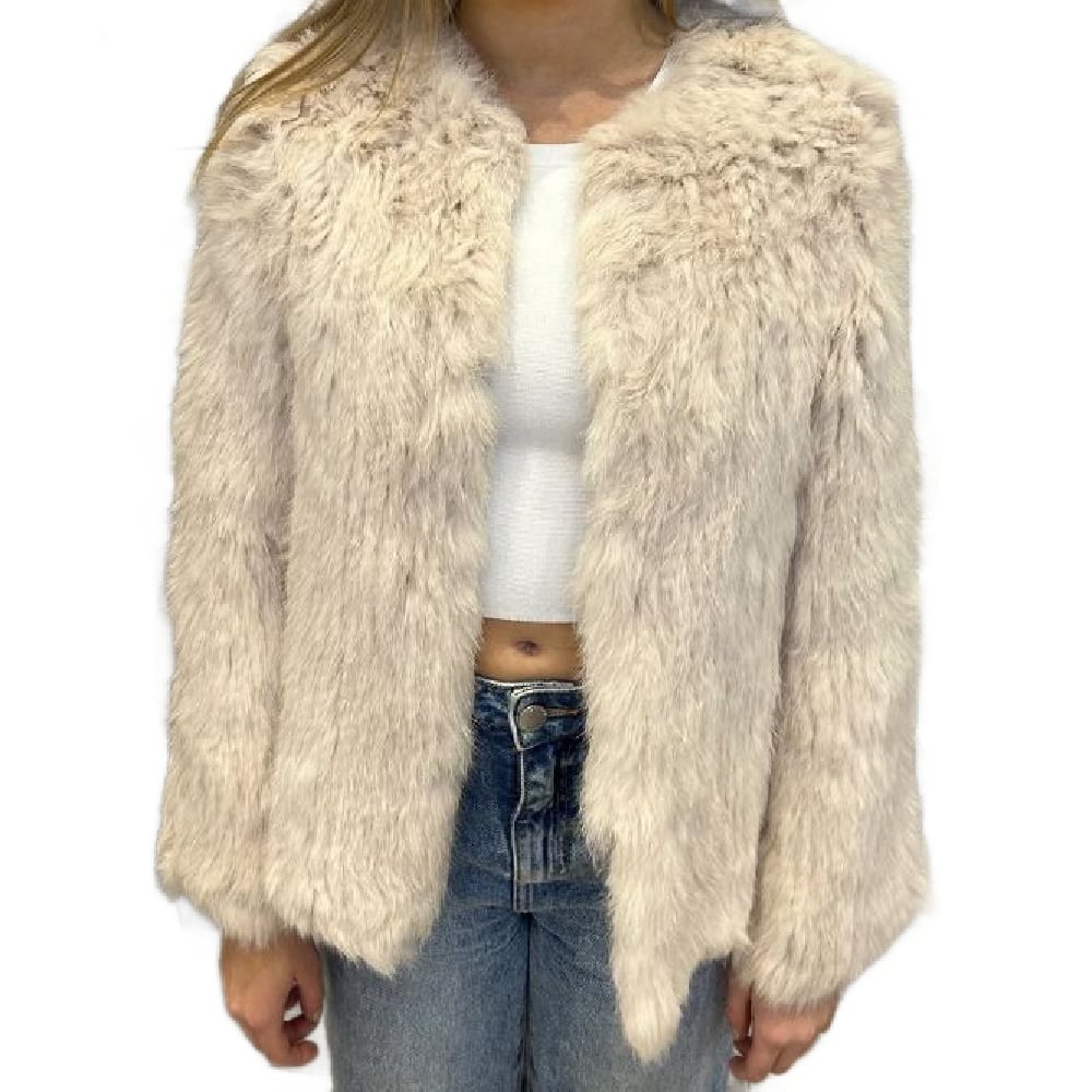Genuine Fur Round Neck Jacket - Oatmeal | Luxe and Laine