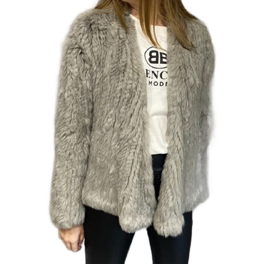 Waterfall Front Fur Jacket - Smoke | Luxe and Laine