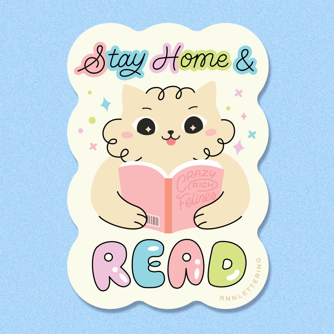 Stay Home & Read Cat Sticker | Annlettering