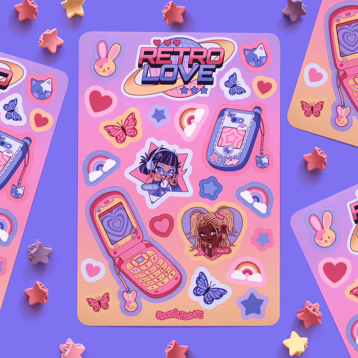 Retro Love Holo Sticker Sheet | Bloomin Flowers