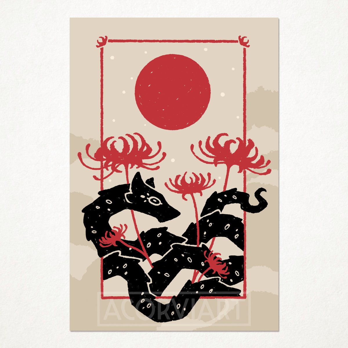 Moonlight Serpent (Spider Lily) Postcard Print | acorviart