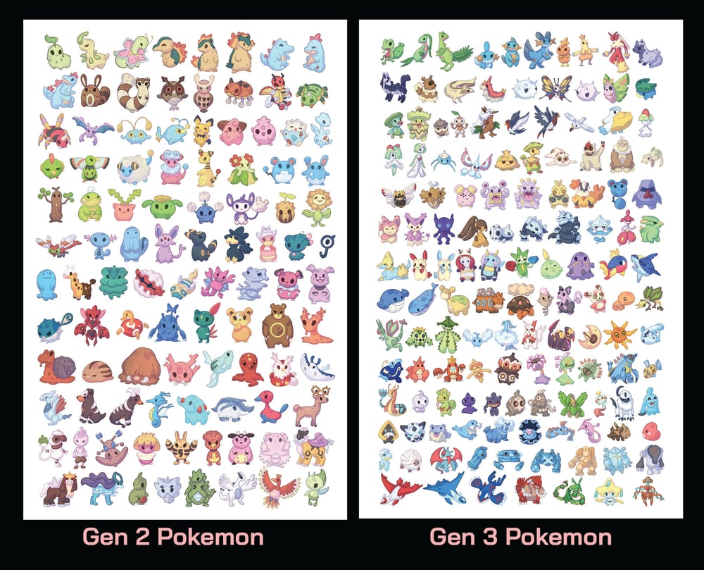 Gen 2 and 3 Pokemon 11x17inch Prints | Hiyomii