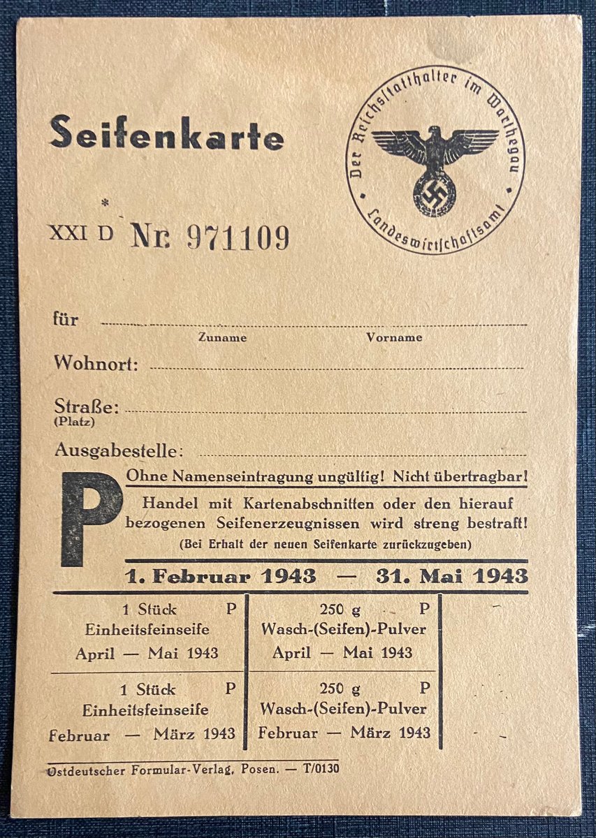 WW2 (Nazi Germany) 1943 Soap Ration Card | WORLD HISTORICS & RELICS