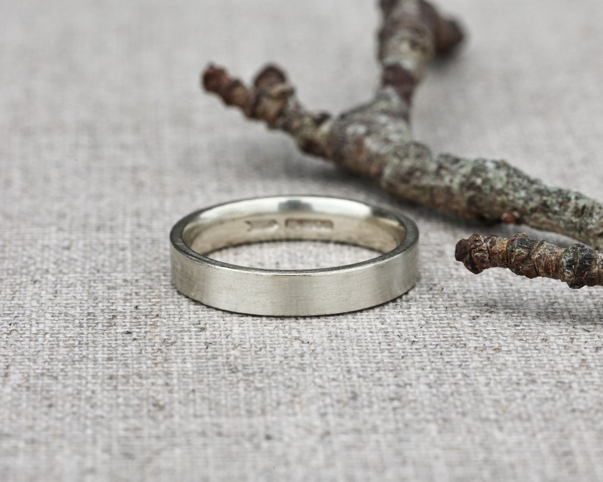 9ct white gold, 4mm flat court, matte ring | RUST jewellery