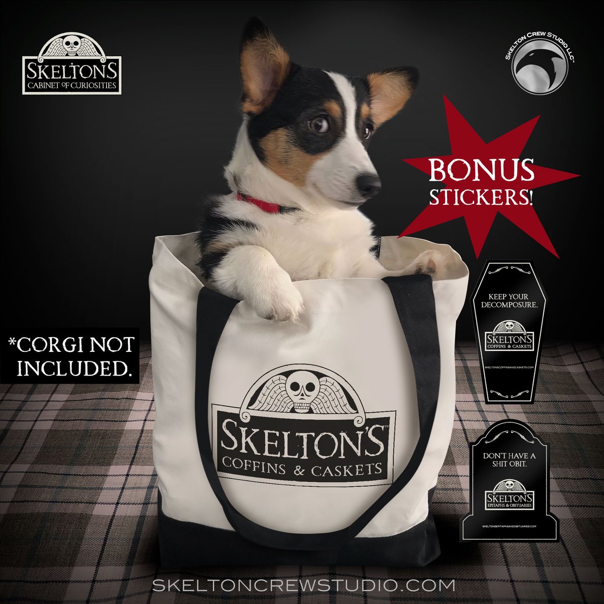 Skelton's Coffins & Caskets canvas tote w/BONUS coffin and gravestone ...