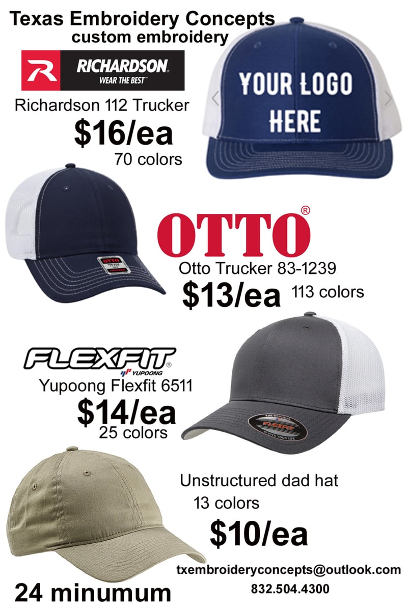 Need Custom embroidered caps? | Texas Embroidery Concepts