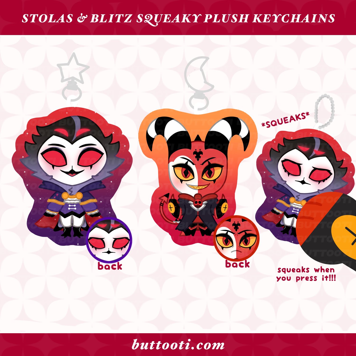 Stolas & Blitz Squeaky Plush Keychains | buttooti