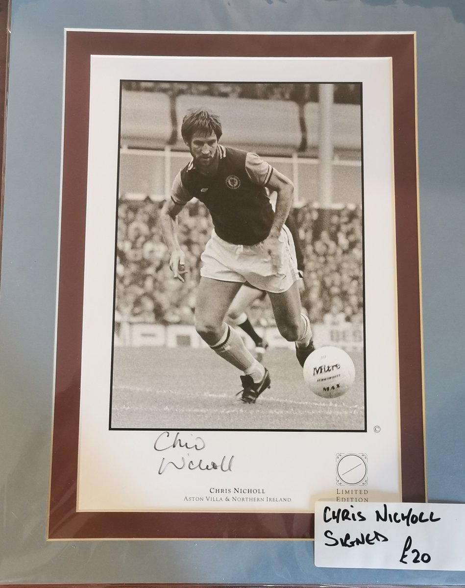 Chris Nicholl signed photo with FREE Gone to Europe sign | Villa Badges