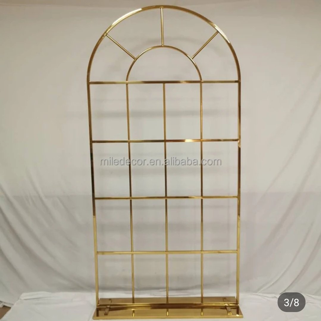 Gold stainless steel window design backdrop frame | PKLux Party Rentals
