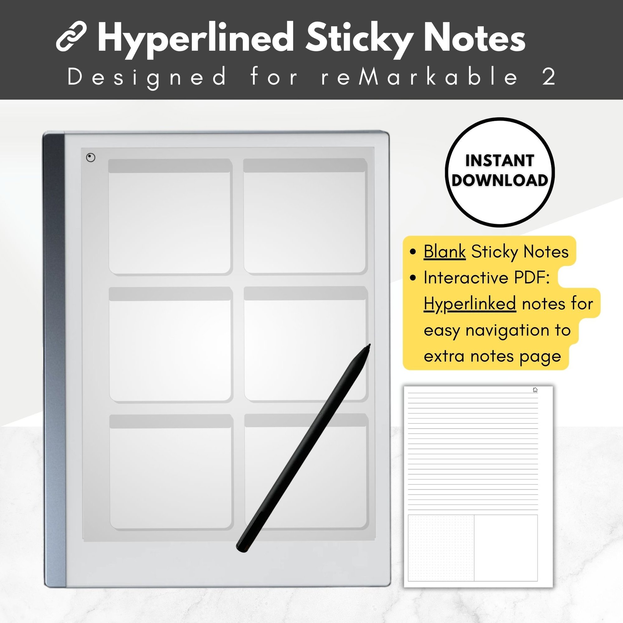 Blank Sticky Notes, Template for reMarkable 2 | Smart Planner Templates