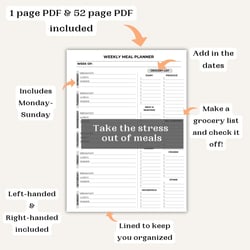 Weekly Meal Planner, Template for reMarkable 2 | Smart Planner Templates