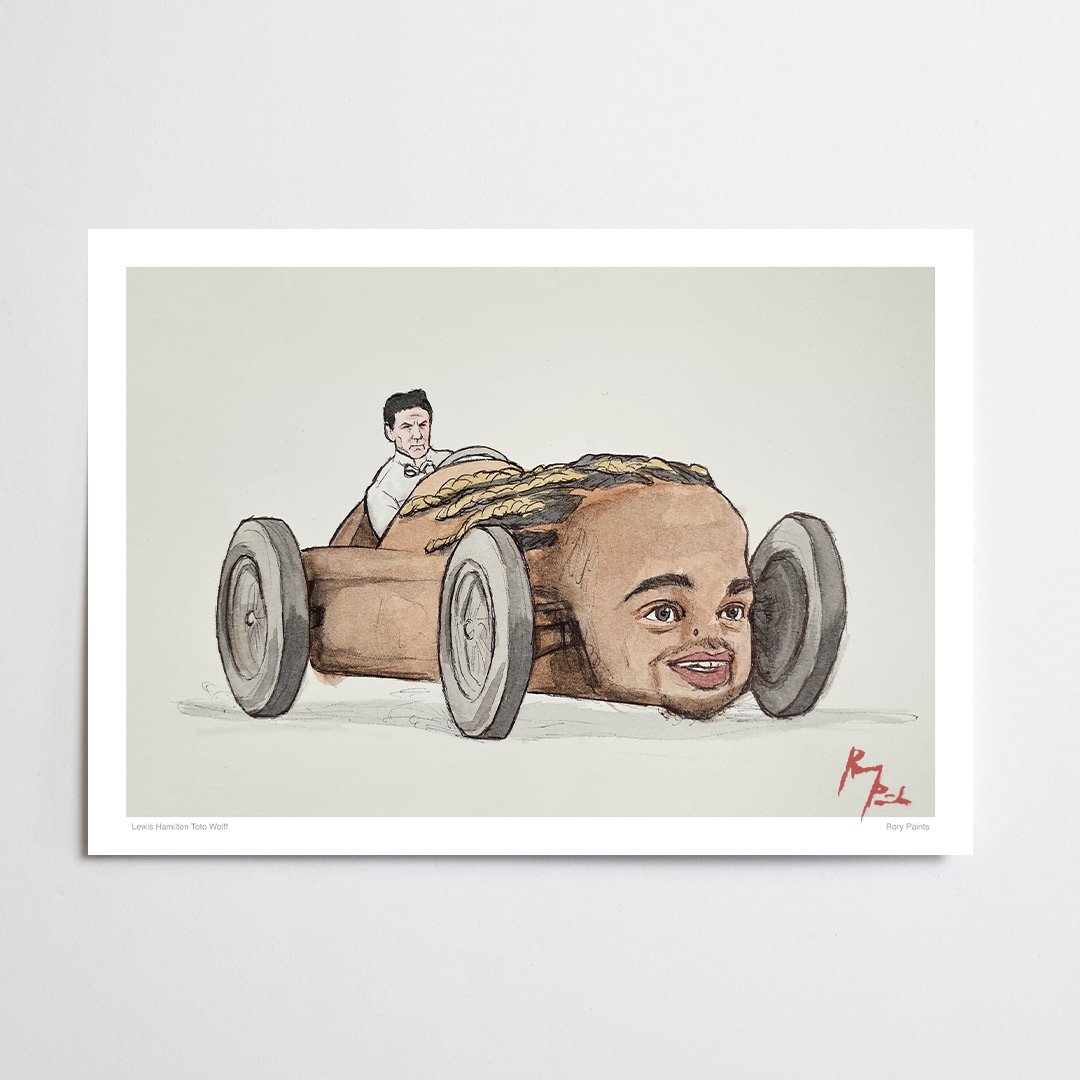 Lewis Hamilton driven by Toto Wolff signed print | Rory Paints