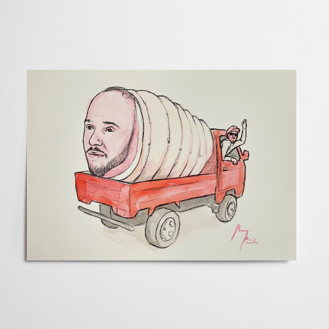 Lewis Hamilton as a ton of ham (original painting) | Rory Paints