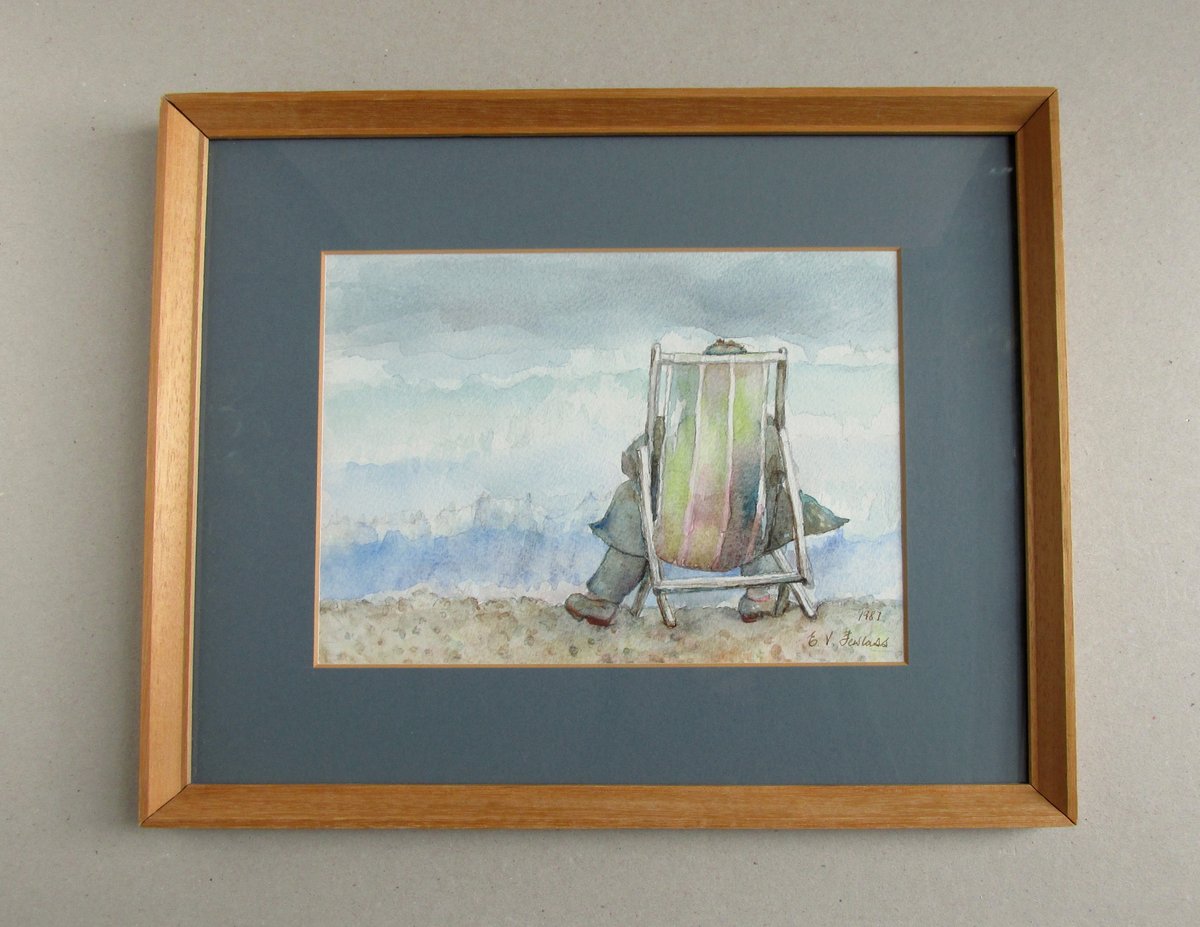 Vintage Watercolour Painting, Man in Deckchair at Seaside by Eileen V ...