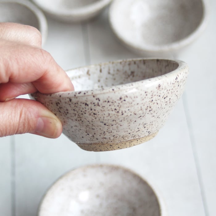 Set of Three Rustic Prep Bowls in Heavily Speckled Brown Stoneware ...