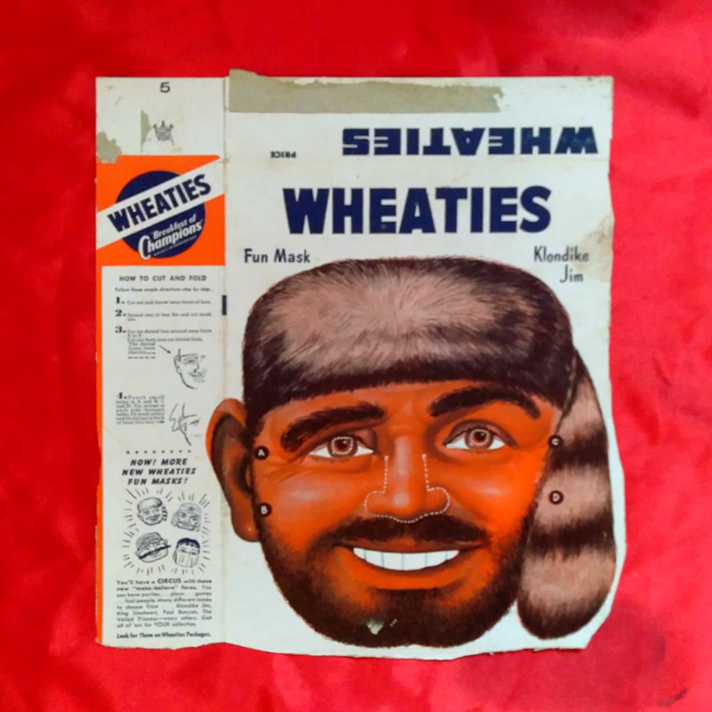Klondike Jim - Wheaties Cereal mask (1940s-50s) - cereal box | Phony Face