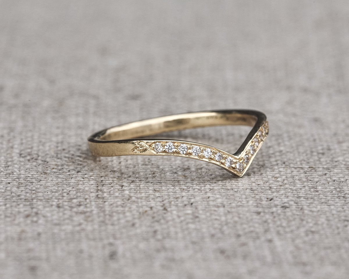 18ct Yellow gold white diamond semi-eternity wishbone ring | RUST jewellery