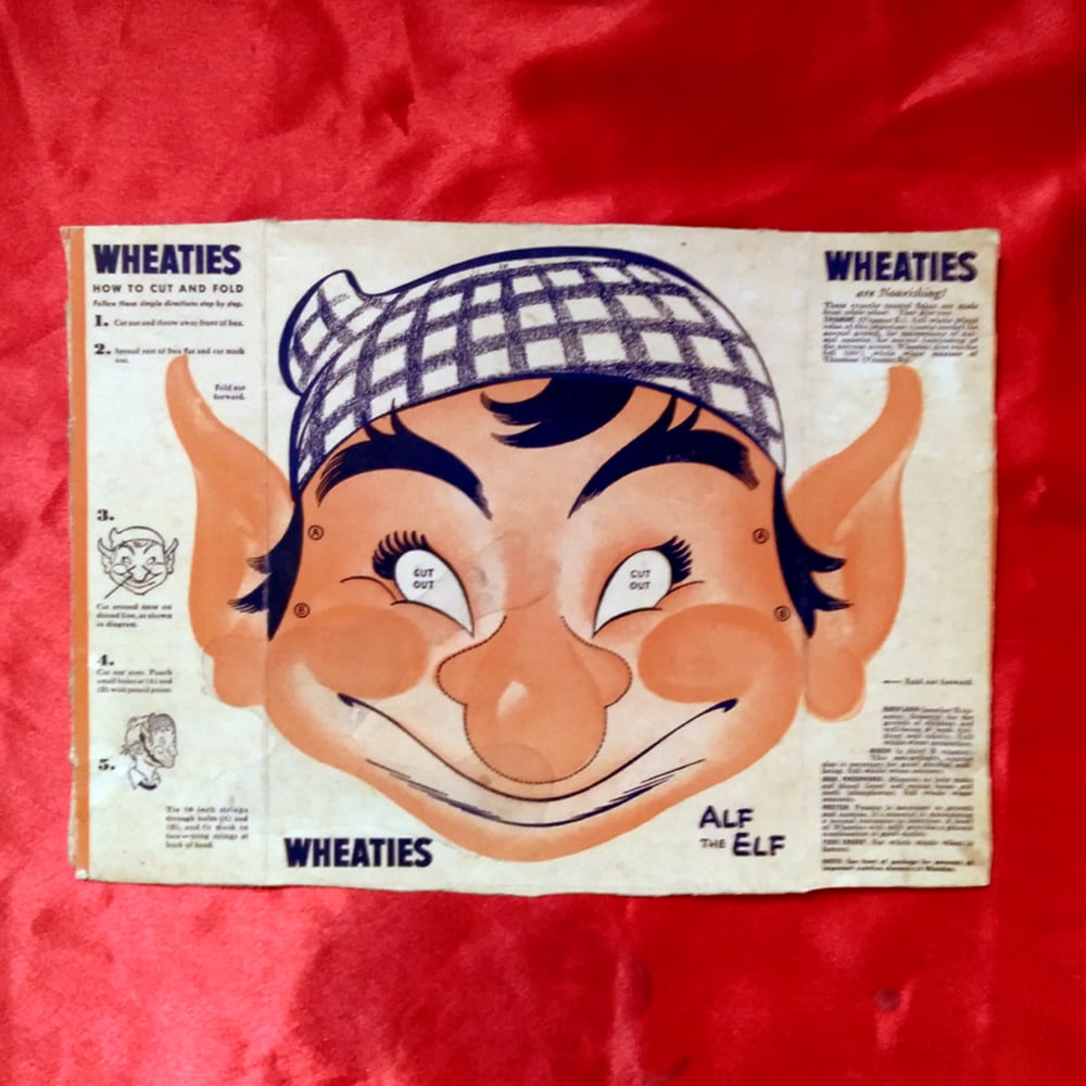 Alf (The Elf) - Wheaties Cereal mask (1940s-50s) - backside | Phony Face