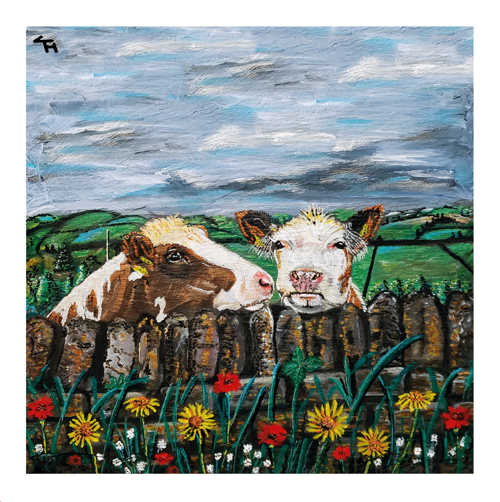 Cows Smoooching Scholes Holmfirth Greeting Card | Tile Art By Tracey