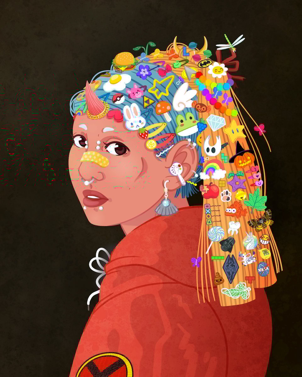 Girl with the pearl airpod | Pickled Alice Art