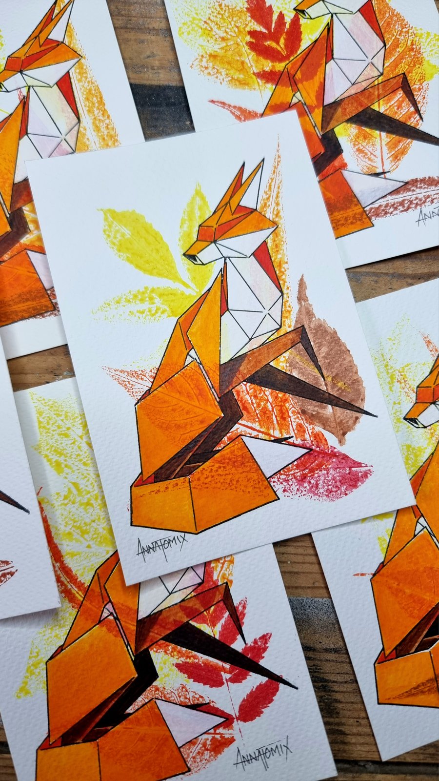 "Autumn" hand finished block and leaf print / ANNATOMIX