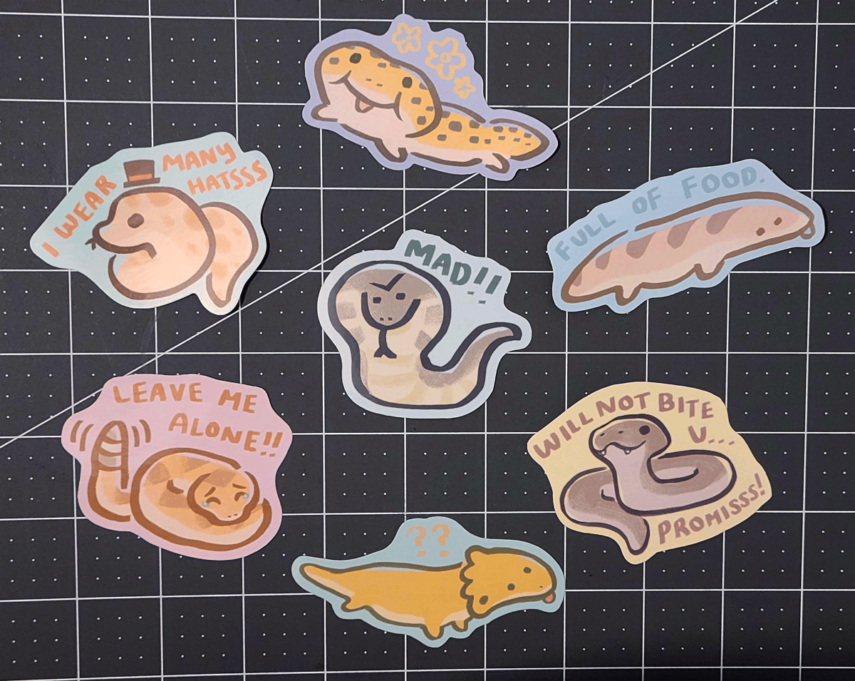 Silly Snake and Lizard Stickers | jordydraws