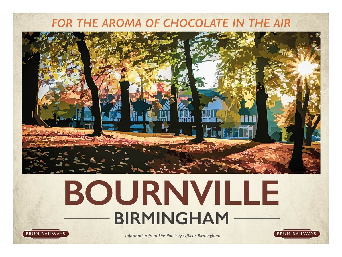 Bournville Birmingham vintage rail travel poster | Draw My City