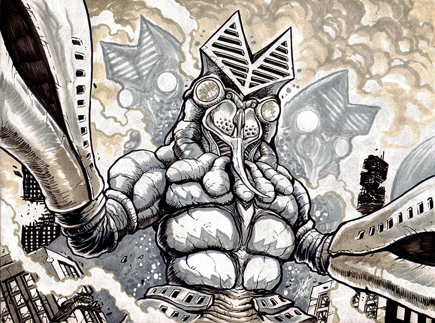 Alien Baltan Grayscale Artwork | Matt Frank Art