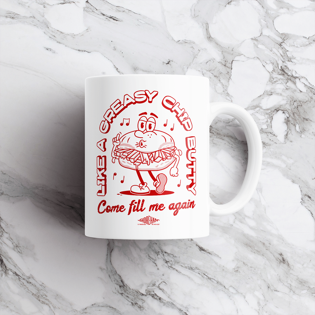 Greasy Chip Butty Retro Mascot Mug | Shoreham St. Magnifique