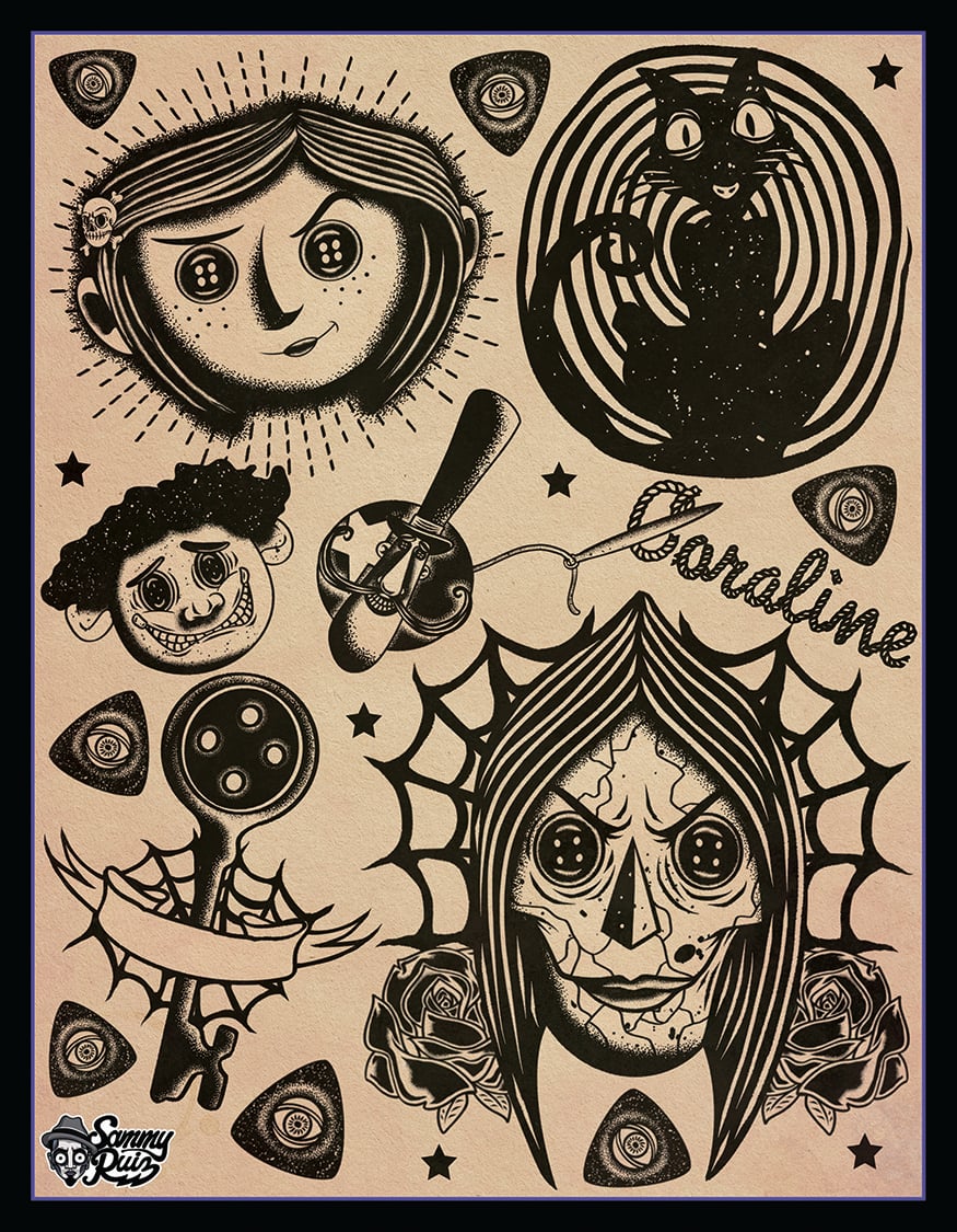 Coraline Tattoo Flash "Print" | Sammy Ruiz