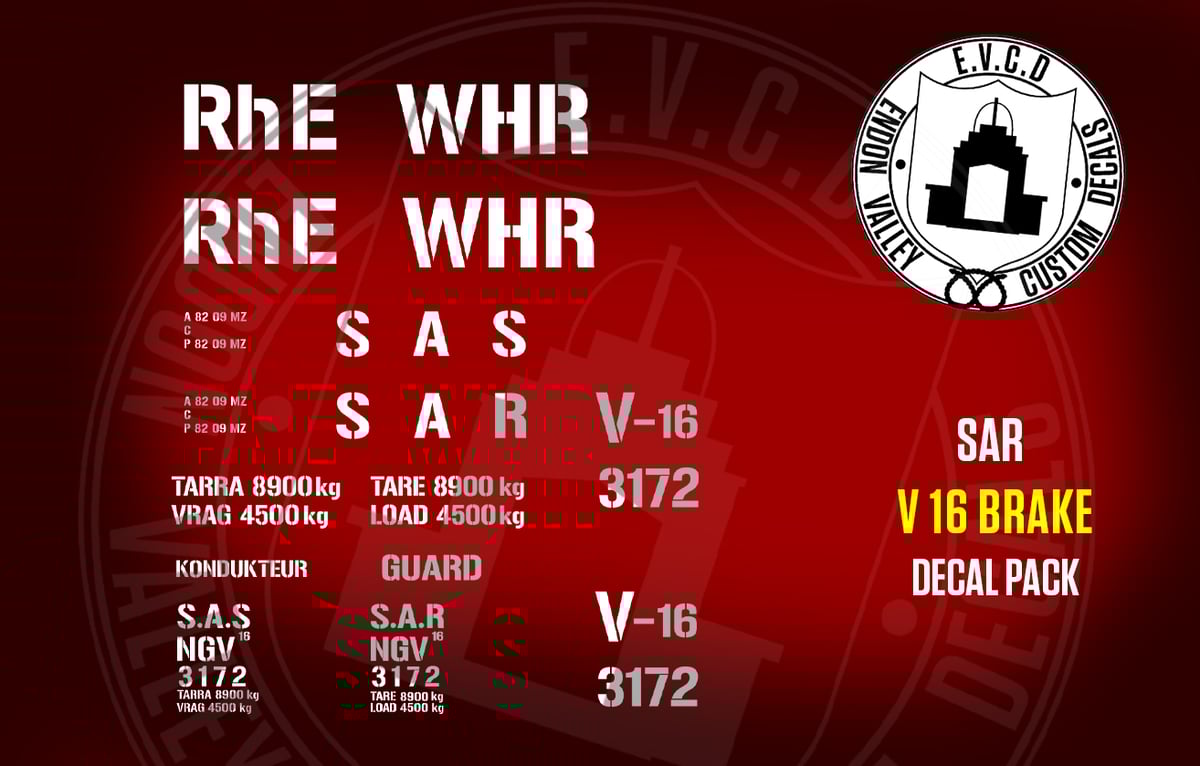 SAR V 16 / V2 Brake Van decal packs | Endon Valley Custom Decals