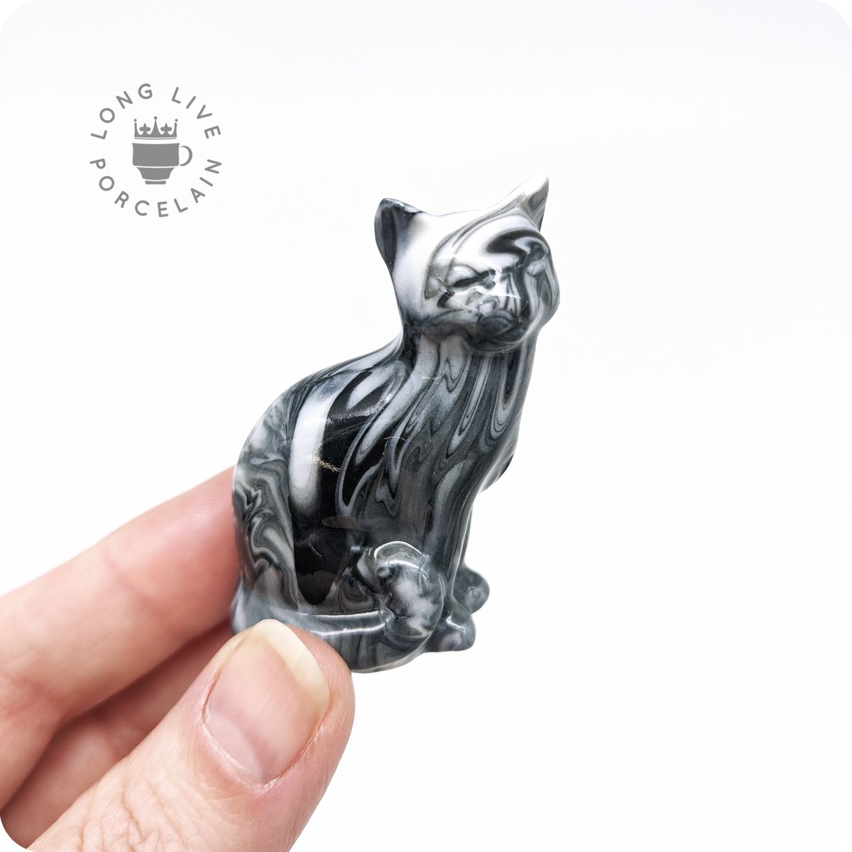 Long Love Memorials — Black and White Porcelain Cat Figurine with ...