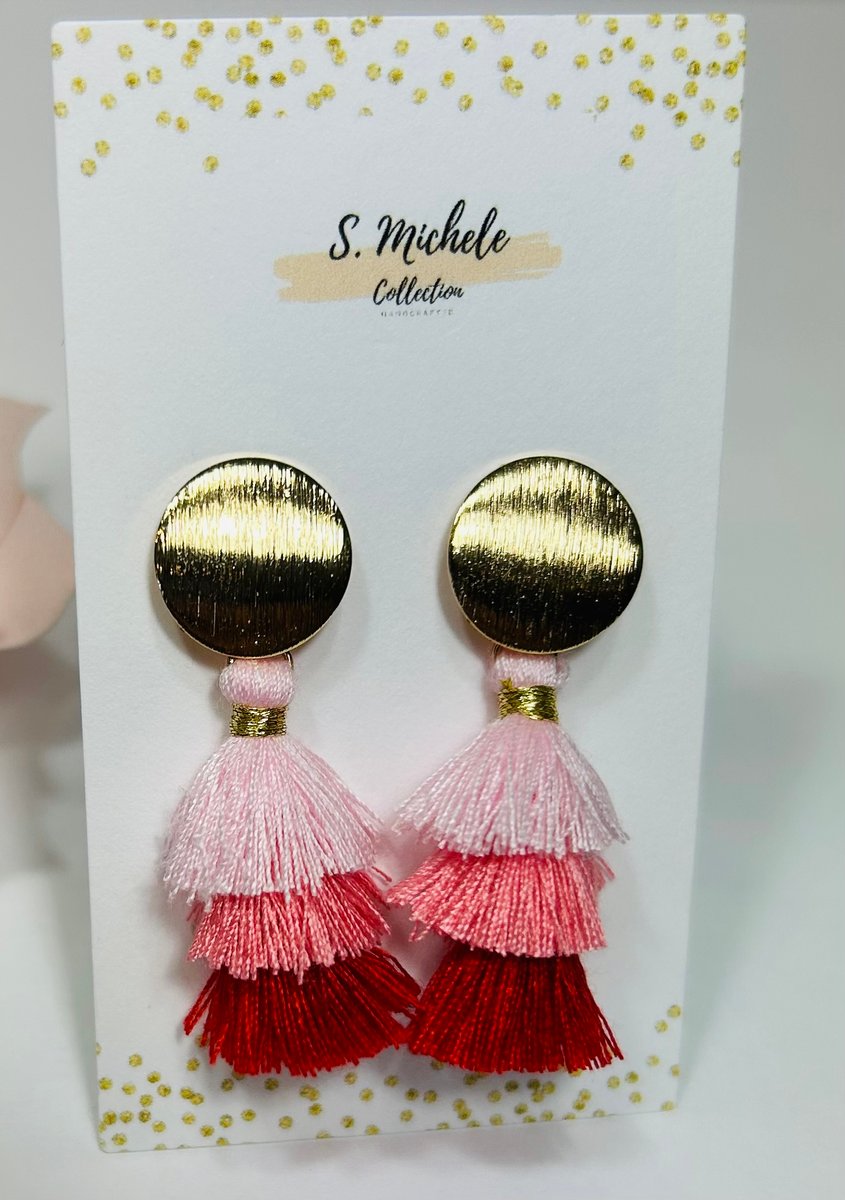 Mini Tiered Tassel Dangle Drop Earrings (Pink & Red) | S. Michele ...