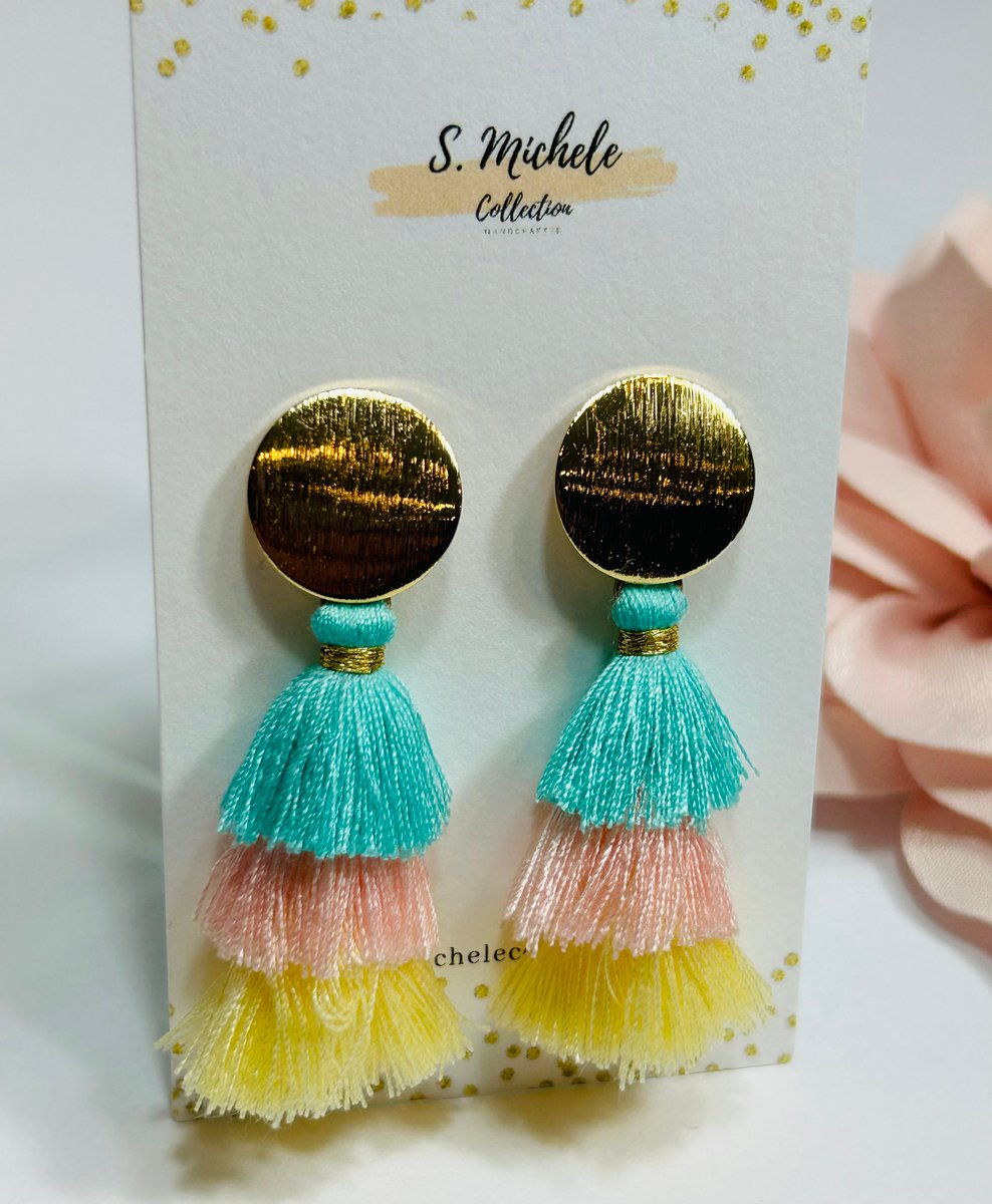 Mini Tiered Tassel Dangle Drop Earrings (Turquoise, Pink, Yellow) | S ...