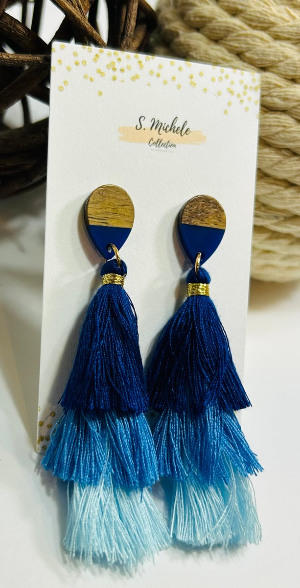 Navy Tiered Tassel Drop Earrings | S. Michele Collection