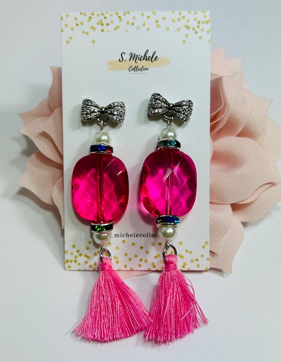 Antique Bow Fuchsia Tassel Earrings | S. Michele Collection