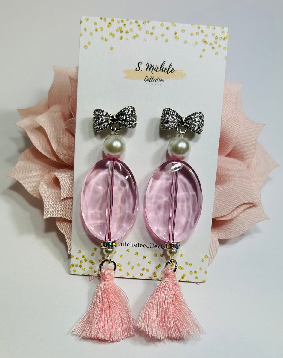 Antique Bow Pink Tassel Earrings | S. Michele Collection