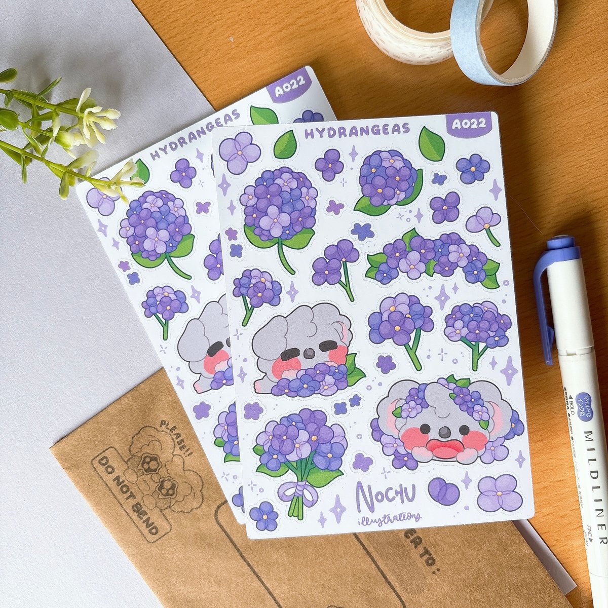 Hydrangea Sticker Sheet | NochuIllustrations