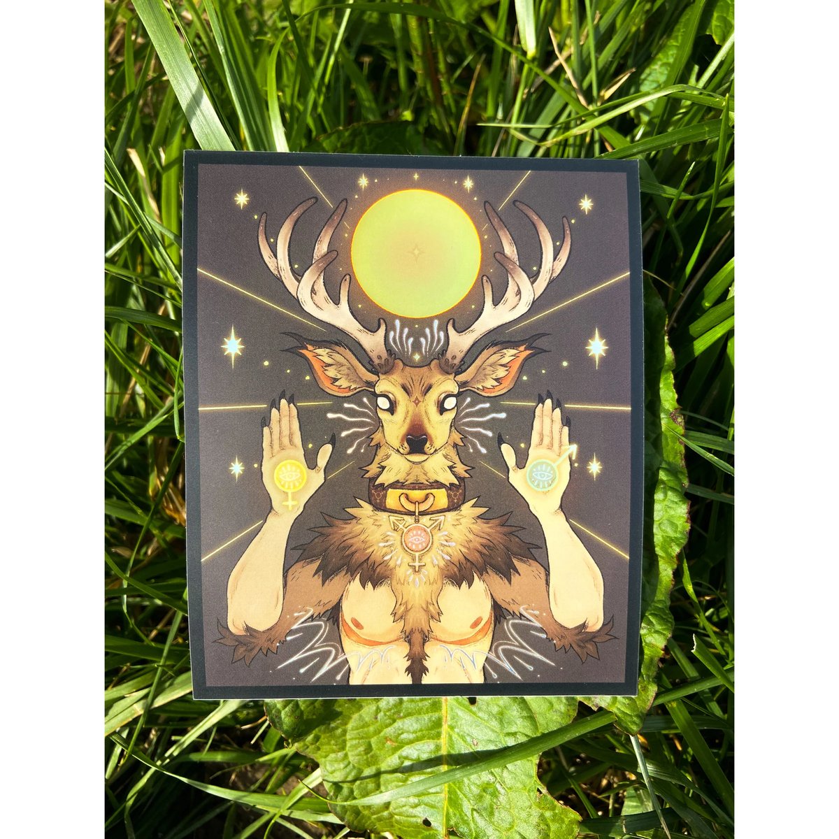 Trans-Masc Were-Deer - Large Holo Sticker | Mothsprout Art