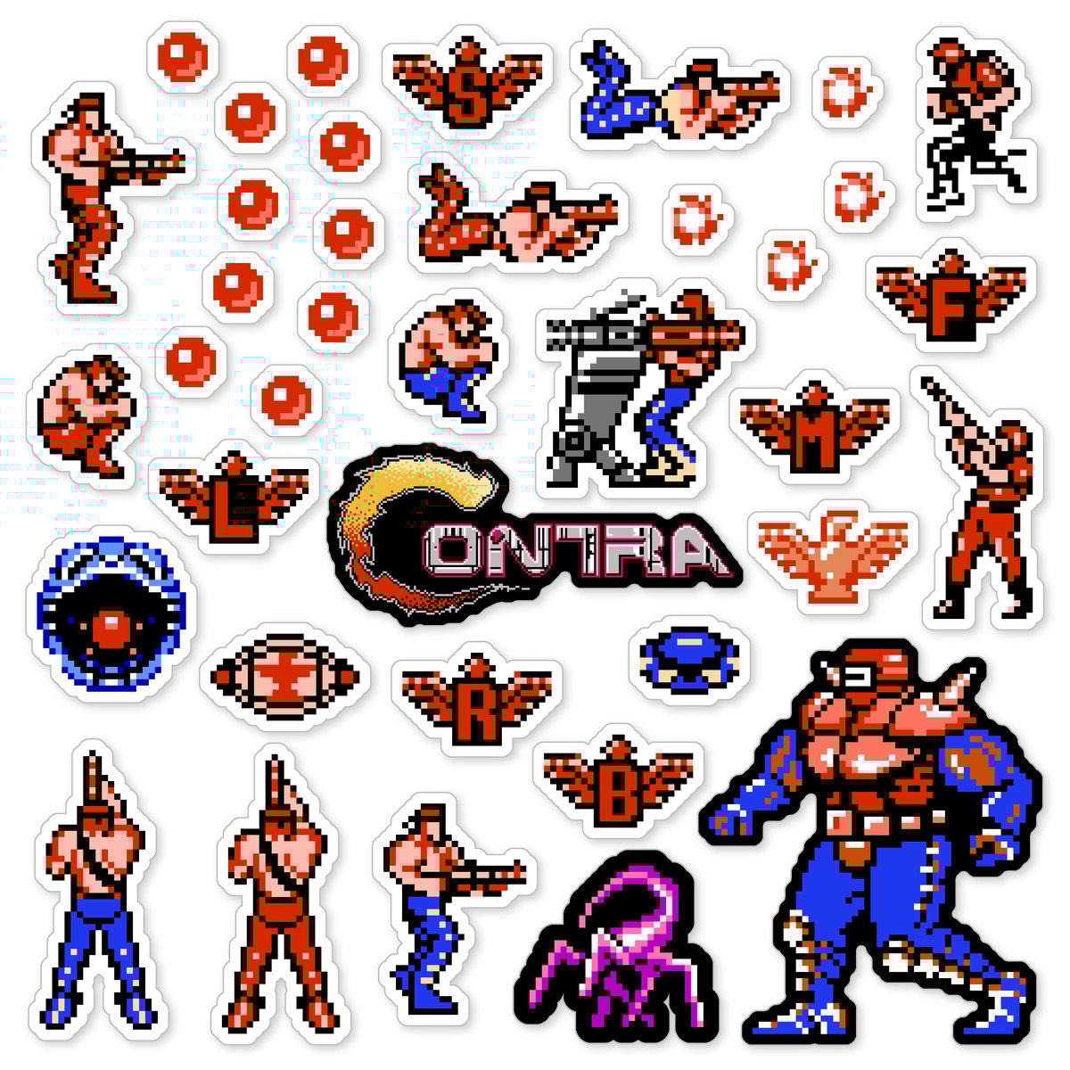 Contra NES Sticker Set (38 Pieces) | SuperStickerClub.com | Video Game ...