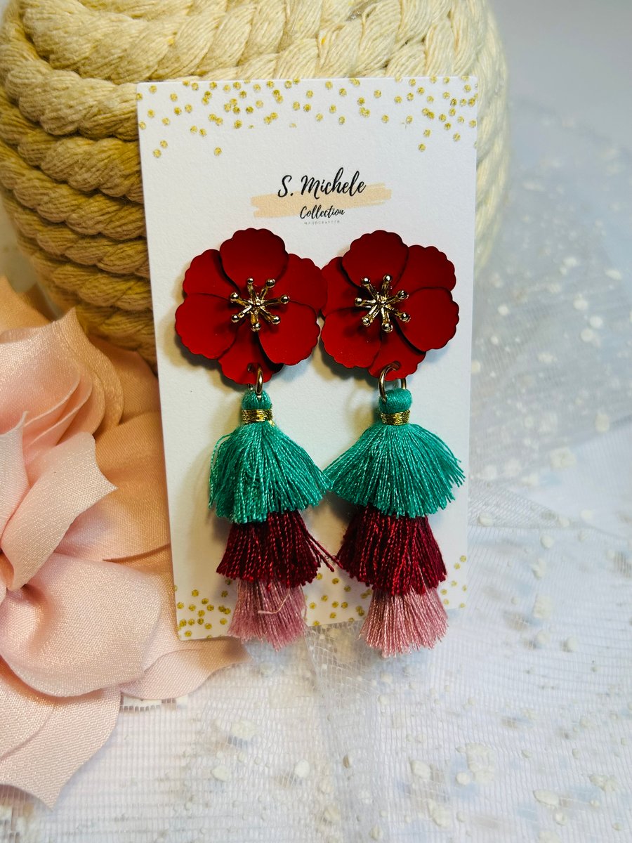 Wine Flower Tassel Earrings | S. Michele Collection